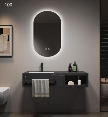 China Premium Marble Bathroom Vanity with Integrated Basin and LED Mirror - 014-1 Lauren Black Gold for sale