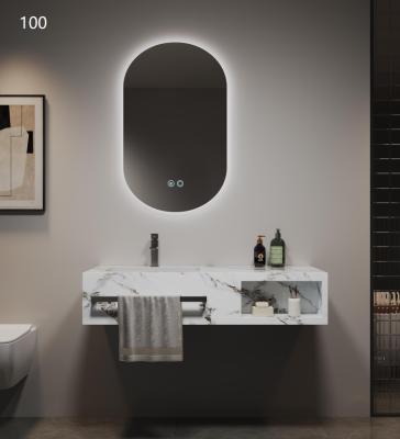 China Premium Marble Bathroom Vanity with Integrated Basin and LED Mirror - 014-2 Cold Jadeite Marble for sale