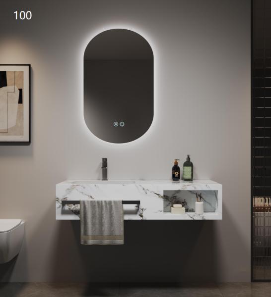 Quality Premium Marble Bathroom Vanity with Integrated Basin and LED Mirror - 014-2 Cold Jadeite Marble for sale