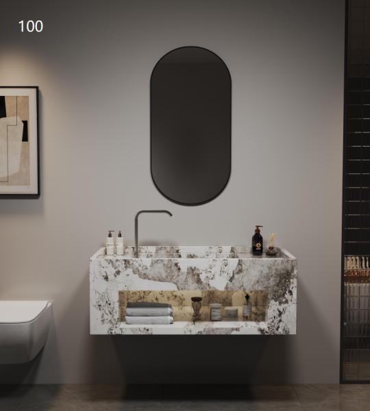 Quality Premium Sintered Stone Bathroom Vanity with Integrated Basin and Mirror – Modern Wall-Mounted Sink Cabinet - 019-2 Pandora for sale