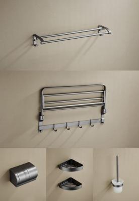 China Gun Grey Aluminum 5-Piece Bathroom Accessory Set with Towel Rack & Double Towel Bar - 80805 for sale