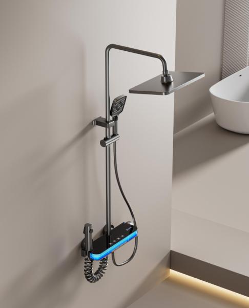 Quality Gun Grey Four-Function Deluxe Button Shower Set with LED Display – 1.5MM Space Aluminum Construction - 4230 for sale