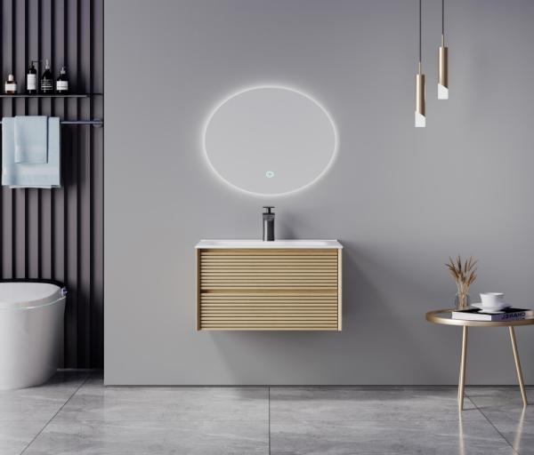 Quality Modern Plywood Bathroom Vanity with LED Mirror Model 6055 – Waterproof Bathroom Cabinet Set for sale