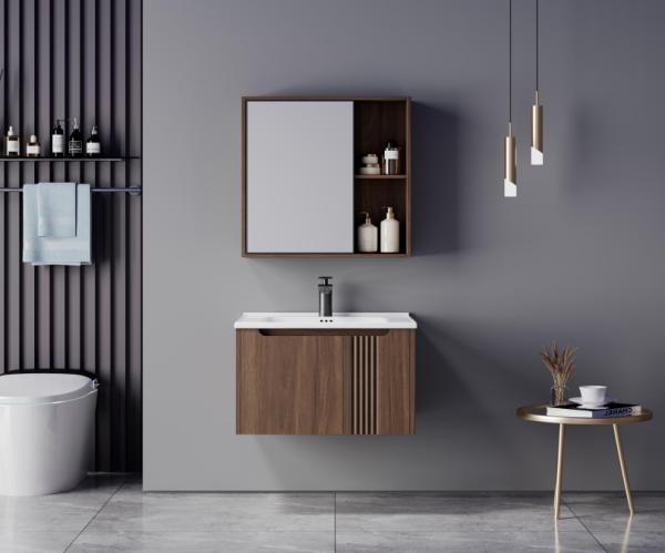 Quality Modern Plywood Bathroom Vanity with Mirror Cabinet Model 6053 – Waterproof Storage Solution for sale