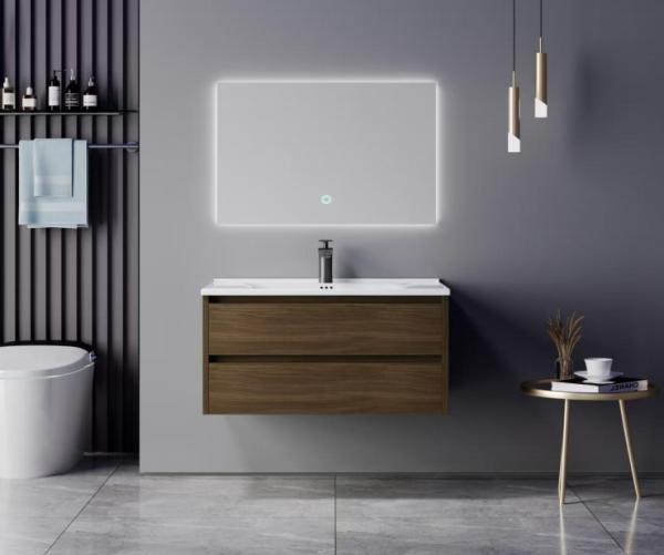 Quality Modern Plywood Bathroom Vanity with LED Mirror Model 6052-1 – Waterproof Bathroom Cabinet Set for sale