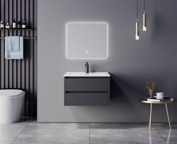 Quality Modern Plywood Bathroom Vanity with LED Mirror Model 6052-2 – Waterproof Bathroom Cabinet Set for sale