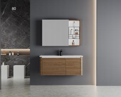 China Wood Grain Bathroom Vanity Set Model CK039 – Stainless Steel Cabinet with Mirror – Modern Wall Mounted Basin Cabinet for sale
