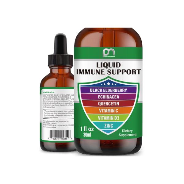 Quality Liquid Immune Support Supplement Drops 6-In-1 With Elderberry Echinacea Quercetin Vitamin C D3 & Zinc for sale