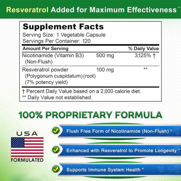 Quality Health Glow Nicotinamide 500mg with Resveratrol - Vegan, Flush-Free, Energy for sale