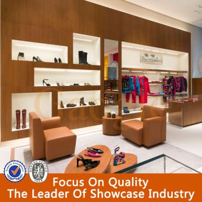 China high quality wooden clothing store display shelf/clothing display table for sale