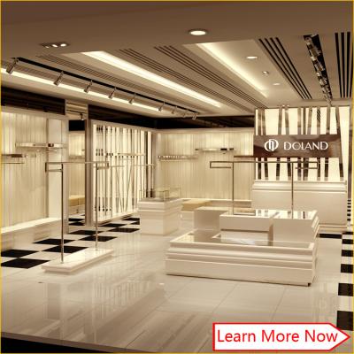 China stainless steel wood white smellless painting retail garment shop interior design,garments shop decoration for sale