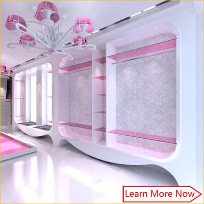 China Modern fashion pink white wall mounted clothing display cabinet with S/S rack for sale