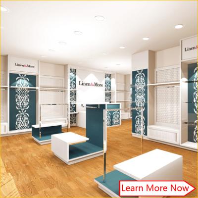 China Modern fashion mdf charming cloth shop interior design with stainless steel rack for sale