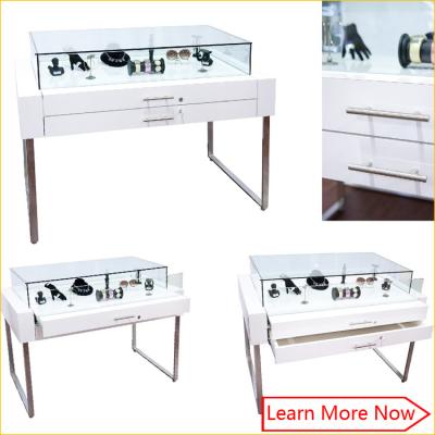 China Custom made white painting stainless steel jwellery furniture,jewlery showcase for sale