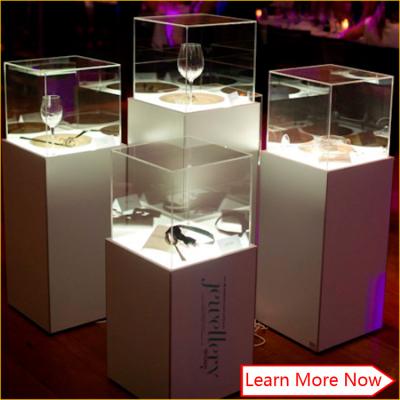 China Custom made fancy white color glass jewelry showcase with led lights for sale