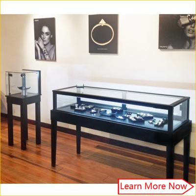 China wholesale wooden led lights jewelry display showcases with full locks for sale