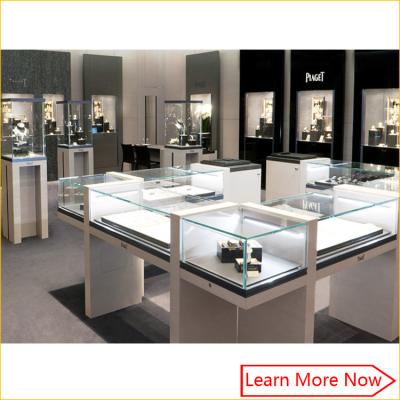 China Custom made modern fashion show case jewelry display with led spot lights for sale