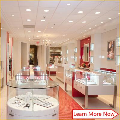 China Custom made modern fashion show case jewelry display with led spot lights for sale