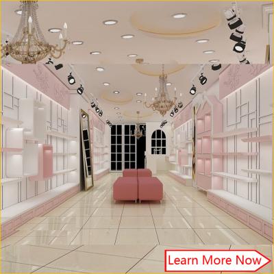China Nice design MDF white pink retail shoe store display furniture for sale
