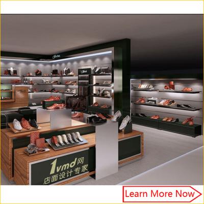 China High quality wooden veneer shoe store display racks with logo for sale