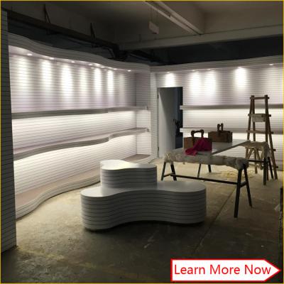 China Luxury wooden shoes store wall display racks with led spot lighting for sale