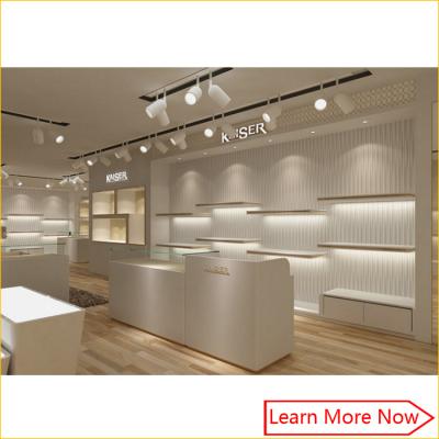 China Good quality new design wooden retail shoe store design with lights for sale
