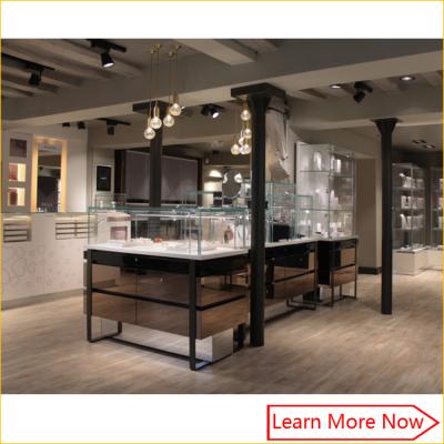China Elegant glass jewelry display showcase/counter furniture jewellery showroom designs for sale
