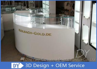 China Modern Nice Round Curve Wooden White Jewelry Store Showcases With Led Spot Lights for sale