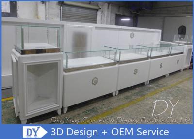 China Rectangle White Wooden Glass Jewelry Display Cabinet Showcase With Lights for sale