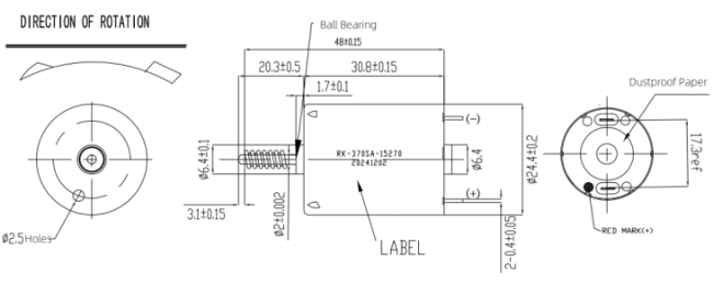 RK-370SA-15270 12V DC RK-370 Motor Worm Gear Motor Dimension / Size :