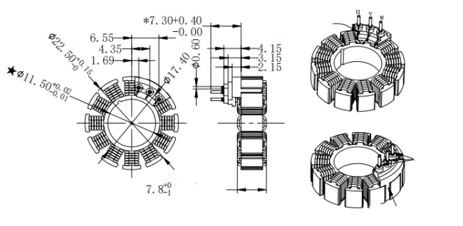 Brushless DC Electric Motor 12 Slots Parameter Datasheet Dimension &2D Drawing