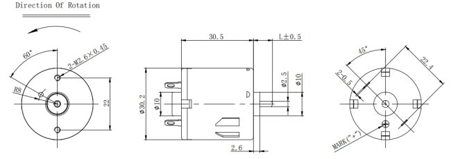 RK-3030SA Mini Carbon Brushed Motor Dimension