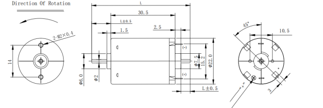 RK-250 High Speed Brush Carbon Motor Dimension
