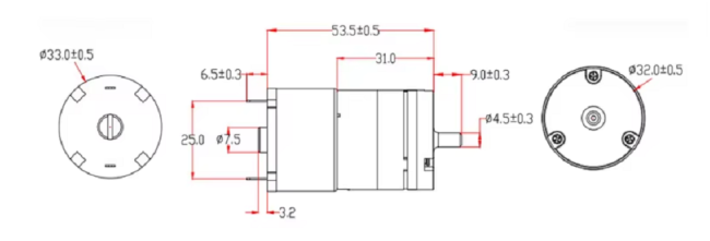 RK-520 12V 24V  Dual Shaft  DC Electric Motors With Pump Dimension