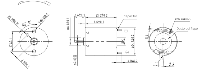 RK-323 24mm High Speed Brush Carbon Motor Dimension