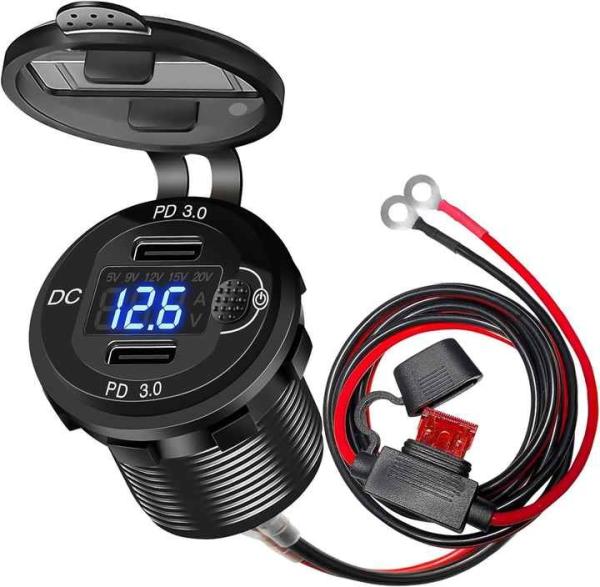 Quality 12V USB C Aluminum Car Charger Promo Dual PD3.0 Ports Built In Socket Adapter for sale