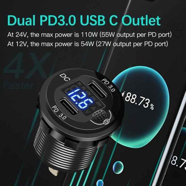 Quality 12V USB C Aluminum Car Charger Promo Dual PD3.0 Ports Built In Socket Adapter for sale