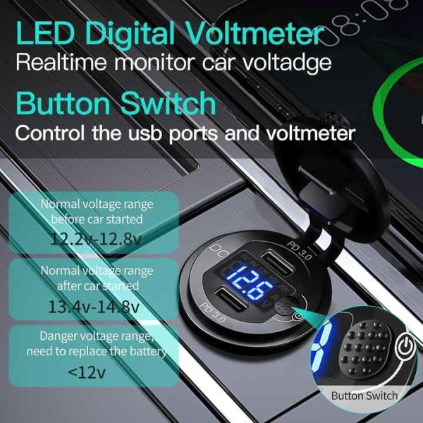 Quality 12V USB C Aluminum Car Charger Promo Dual PD3.0 Ports Built In Socket Adapter for sale