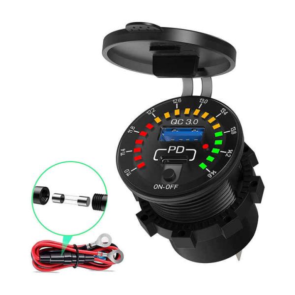 Quality QC3.0 + PD Twin USB Car Charger Suit For Iphone 15 Car Charger With Color Screen for sale