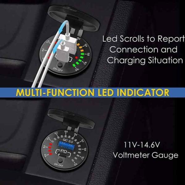 Quality QC3.0 + PD Twin USB Car Charger Suit For Iphone 15 Car Charger With Color Screen for sale