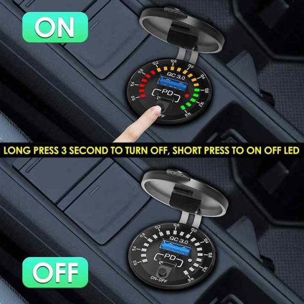 Quality QC3.0 + PD Twin USB Car Charger Suit For Iphone 15 Car Charger With Color Screen for sale