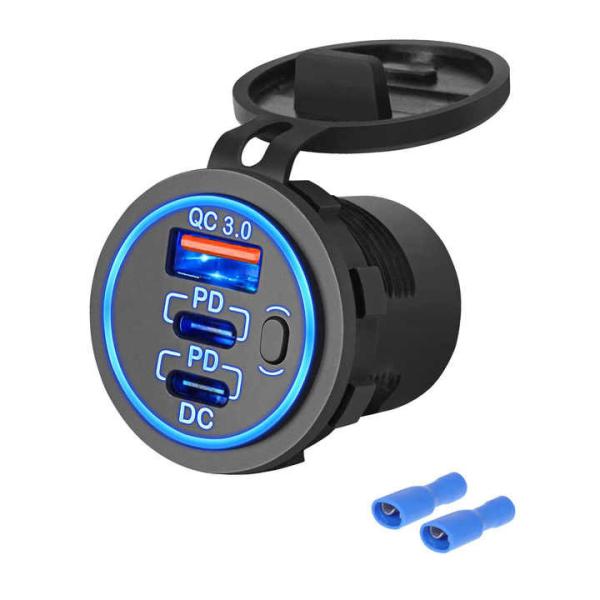 Quality 90W Dual PD+QC3.0 3 Port USB Car Charger Quick Charging 3.0 12V Outlet Wire for sale