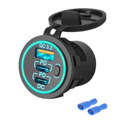 China 90W Dual PD+QC3.0 3 Port USB Car Charger Quick Charging 3.0 12V Outlet Wire for sale
