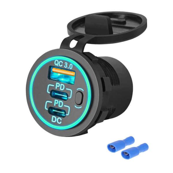 Quality 90W Dual PD+QC3.0 3 Port USB Car Charger Quick Charging 3.0 12V Outlet Wire for sale
