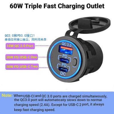 China 90W Dual PD+QC3.0 3 Port USB Car Charger Quick Charging 3.0 12V Outlet Wire for sale