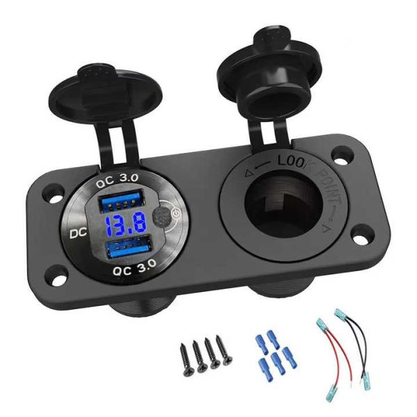Quality Dual QC3.0 36W USB ABS PC Aluminium Car Charger Socket Waterproof for sale