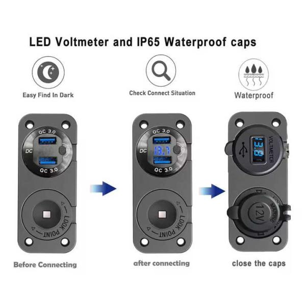 Quality Dual QC3.0 36W USB ABS PC Aluminium Car Charger Socket Waterproof for sale
