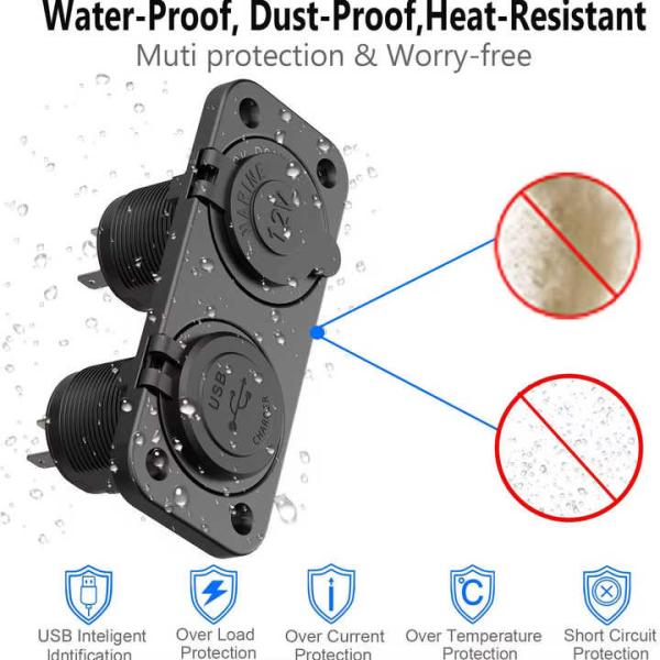 Quality Dual QC3.0 36W USB ABS PC Aluminium Car Charger Socket Waterproof for sale