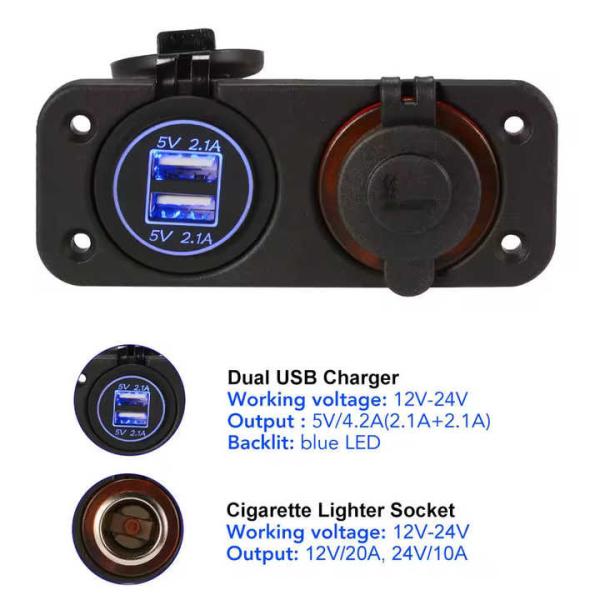 Quality Double QC2.0 USB Car Fast Charger 12-24V Cigarette Lighter Switch for sale