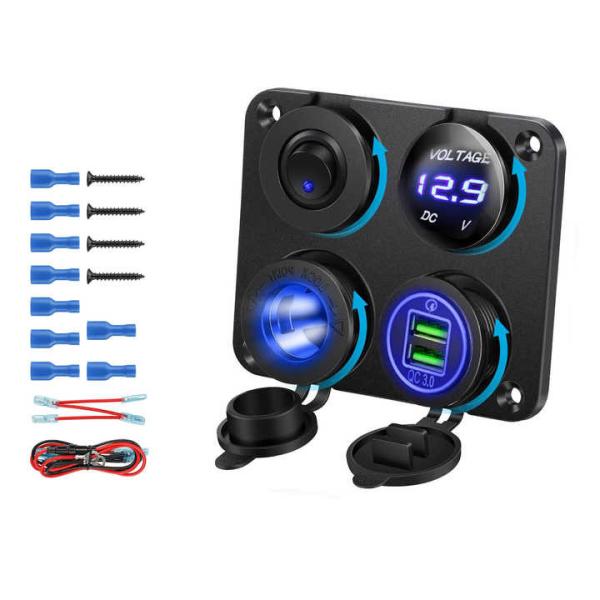 Quality Waterproof Dual QC3.0 36W Car Charger Adapter ABS PC Voltage Display Switch for sale